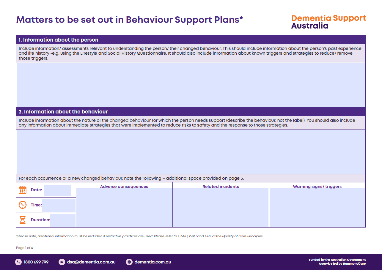 Behaviour Support Plan - No Restrictive Practices Behaviour Support Plan - No Restrictive Practices